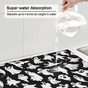 Halloween Goth Printed Drying Mat For Kitchen Ultra Absorbent Microfiber Dishes Drainer Mats Non-Slip Silicone Quick Dry Pad - 18 X 16inch