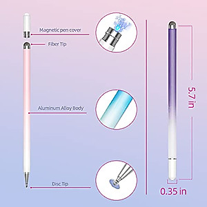 Stylus Pens for Touch Screens, 2 in 1 Stylus Pen for iPad with Precision Disc & Fiber Tip, Capacitive Stylus with Magnetic Cap, Compatible with All Touch Devices (2 Pcs) (Purple/Pink)
