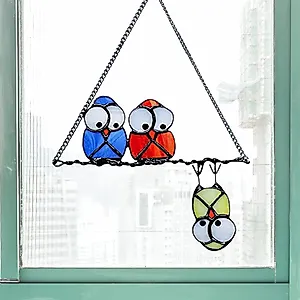 Suncatcher for Window, Christmas Decorations Stained Glass Window Hanging Birthday Gift for Mom Memorial Gift Sun Catchers Cardinal Home Garden Christmas Party Wedding Decor (D)