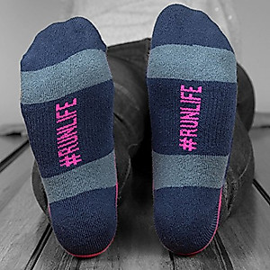 Gone For a Run Inspirational Athletic Running Socks | Women's Woven Low Cut | Inspirational Slogans | Over 25 Styles (Train Race Repeat (Pink/Navy))