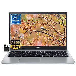 Acer 2023 Flagship Chromebook 15.6/'' FHD 1080p IPS Touchscreen,Intel Celeron N4000 (Up to 2.6GHz),4GB RAM,32GB eMMC,HD Webcam,Gigabit WiFi,12+ Hours Battery,Chrome OS,w/MarxsolCables,Silver