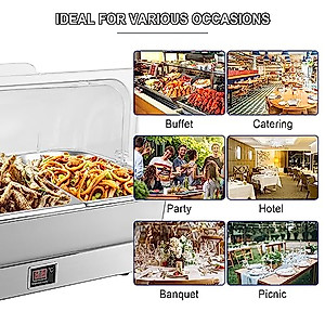 THXSUN 700W Electric Chafing Dish, 3 x 3QT Stainless Steel Chafing Dish Buffet Set with Rotary Knob to Adjust Temp 0°C~100°C, Buffet Servers and Warmers with Roll Top & Temp Display for Catering Party
