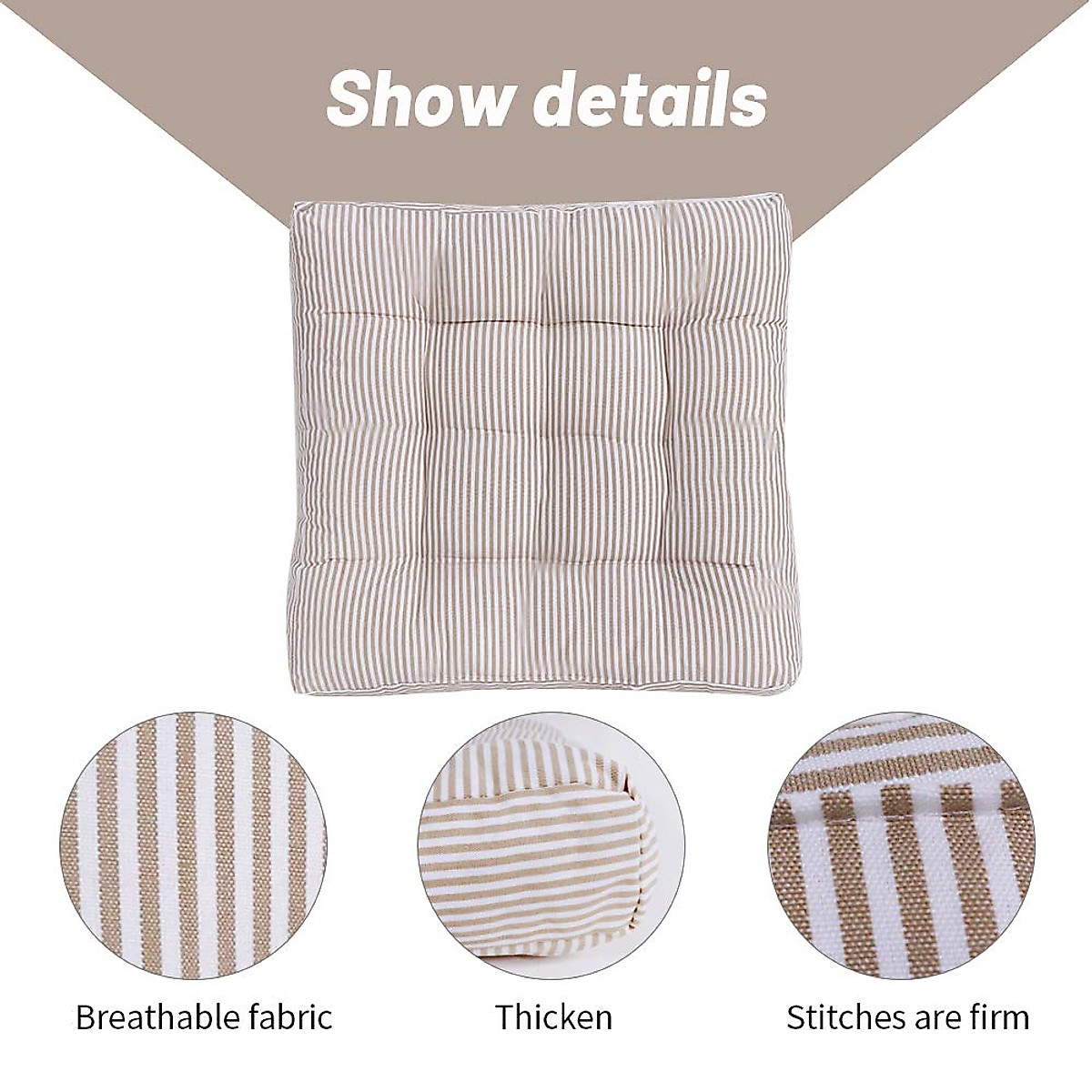 Tiita Chair Cushions 22"x22" Square Windows Pad for Adults Seating Pillows Set of 2, Beige