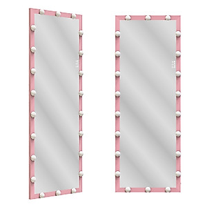 Tidyard Luxury Wall Standing Bedroom Hotel Full Length Mirror with LED Bulbs Touch Control Full Body Dressing Pink Hollywood Vanity Mirror with 3 Color Lights