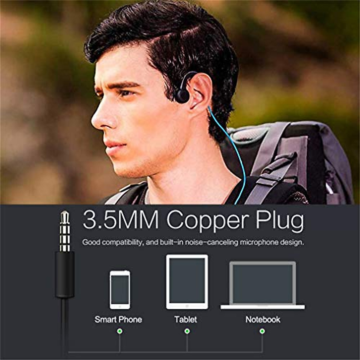 LBCW Bone Conduction Headphones, Open-Ear Wired Bone Conduction Outdoor Headphones, Noise Reduction with Mic, for Running, Sports, Fitness,Black