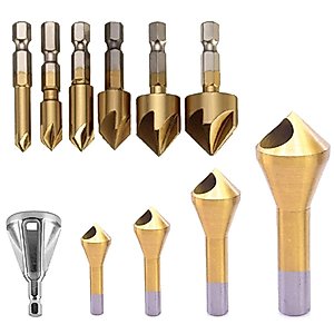 Deburring External Chamfer Tool Stainless Steel Remove Burr Tools,6pcs Countersink Drill Bit,4pcs Deburring Metal Wood Drill Bit set,90 Degree Center Punch Tool Set For Wood Quick Change Bit(11 Pack)