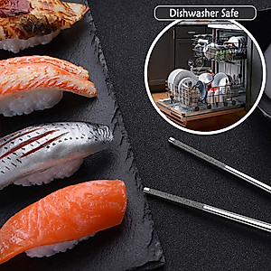 Metal Chopsticks With Case Stainless Steel Chopsticks Titanium Plated Reusable Chopstick lightweight Engraved Non-slip 18/10 Korean Japanese Chinese Chopstick,Dishwasher Safe 5 Pairs Set(BJ-Multi05)