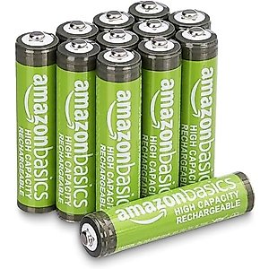 Amazon Basics 12-Pack Rechargeable AAA NiMH High-Capacity Batteries, 850 mAh, Recharge up to 500x Times, Pre-Charged