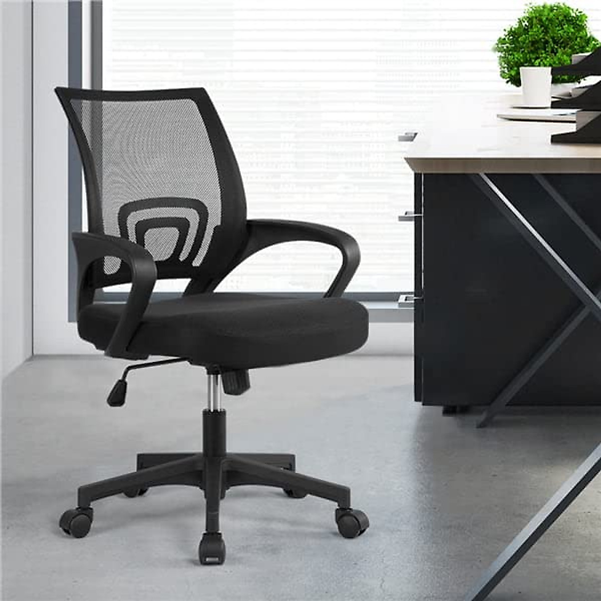 Home Office Chair Ergonomic Desk Chair, Adjustable Mid Back Mesh Swivel Office Chair with Armrests, Executive Rolling Swivel Adjustable Mid Back Task Chair, Black