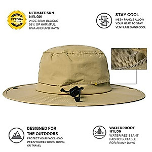 Comhats UPF 50 Sun Hats Wide Brim Summer Safari Hat Fishing Hiking Boonie Hats for Men Chin Strap Waterproof Khaki Large X-Large XL XXL Oversize
