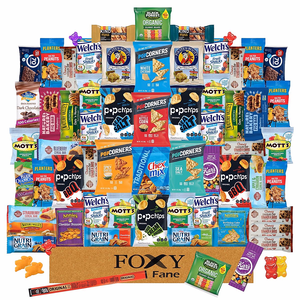 Foxy Fane 60-Count Holiday Gift Box - Assortment of 60 Healthy Snacks & Treats - Perfect Variety Pack for Valentine’s Day, Easter, Christmas & New Year’s - Great for Family, Friends, or Office Gifting