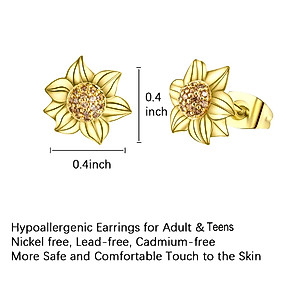 Tarsus Sunflower Stud Earrings Hypoallergenic 14K Gold Plated Sun Flower Jewelry Gifts for Bestfriend Women girls