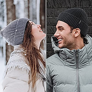 Beanie Hats for Men 30% Merino Wool Knit Hat, Winter Hats for Women Thick Thermal Warm Thinsulate Lined, Beanie for Women Cold Weather Skull Cap Black