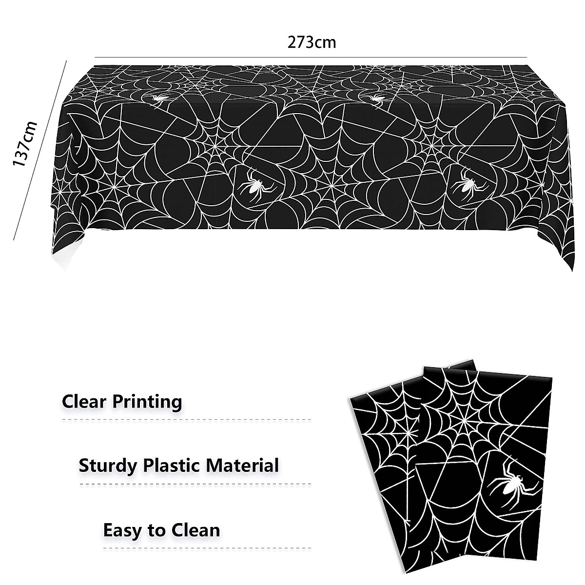DAZONGE Spider Web Tablecloth for Halloween Party Decorations, 2 Pack Plastic Halloween Table Covers 54''x110'' Black, Spill-Proof Spider Web Table Cloth for Halloween Decor