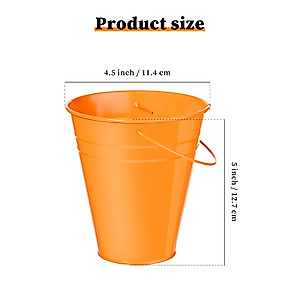 12 Pack Halloween Galvanized Buckets, Metal Bucket with Handle, 5 Inch, Tin, Mini Round Flower Pot Plant Basket, Party Supplies for Christmas Halloween Candy Bars Vase Crafts Favors(Orange)