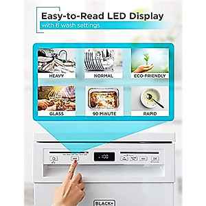 BLACK+DECKER Portable Dishwasher, 18 inches Wide, 8 Place Setting, White