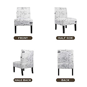 STHOUYN Modern Fabric Armless Accent Chair Set of 2 Decorative Slipper Chair Vanity Chair for Bedroom Desk, Corner Side Chair Living Room Furniture English Letter Print White