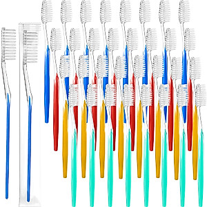 Disposable Toothbrushes Individually Wrapped Toothbrushes Medium Soft Bristle Tooth Brush Manual Disposable Travel Toothbrush Set for Adults Kids Travel Toiletries, 4 Colors (200 Pieces)