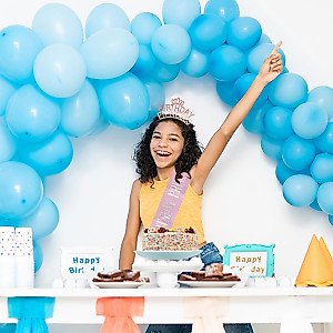 Birthday Princess Headband and Sash Set for Girls - Rhinestone Princess Tiara and Glitter Birthday Girl Crown - Perfect Birthday Gifts and Accessories for Women (Gold and Pink)