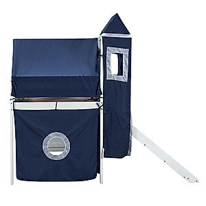 Harper & Bright Designs House Loft Bed with Slide and Storage Stairs, Wood Kids Loft Bed with Tent and Tower, Playhouse Loft Bed Frame for Kids, Teens (Twin Size, Blue)