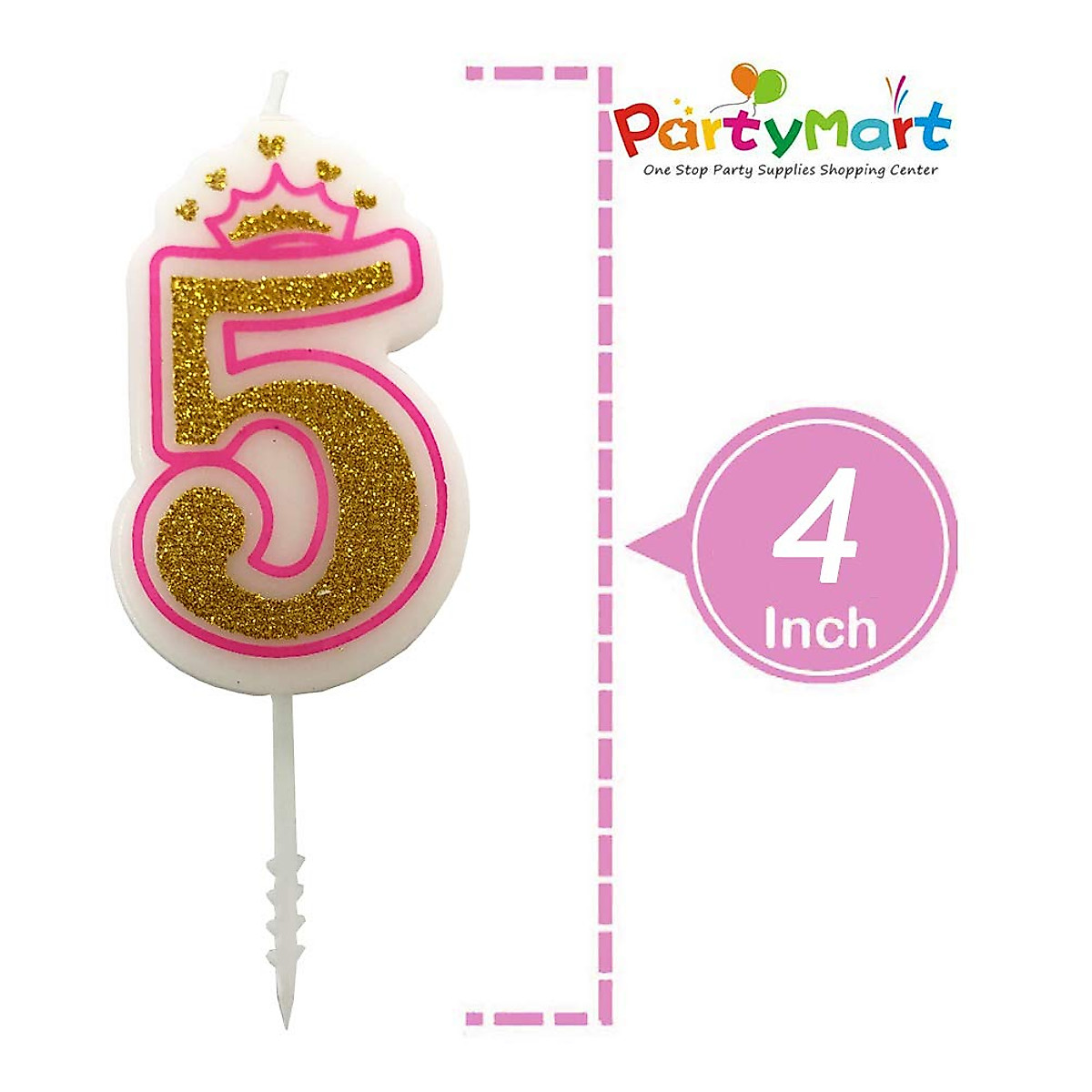 PartyMart Number 5 Giltter Candle, Pink Number 5