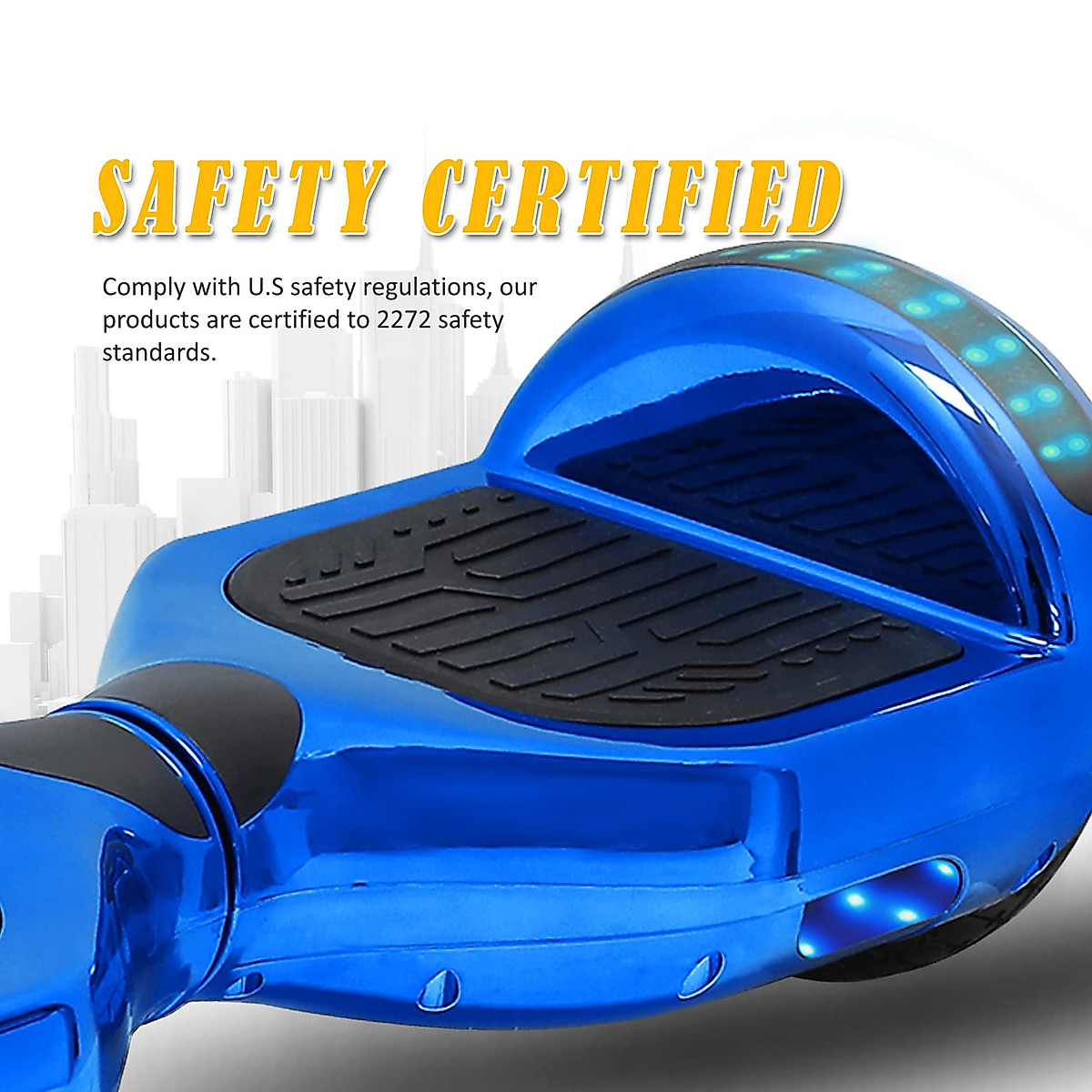 TPS Power Sports Electric Hoverboard Self Balancing Scooter for Kids and Adults Hover Board with 6.5" Wheels Built-in Speaker Bright LED Lights UL2272 Certified (Chrome Blue)