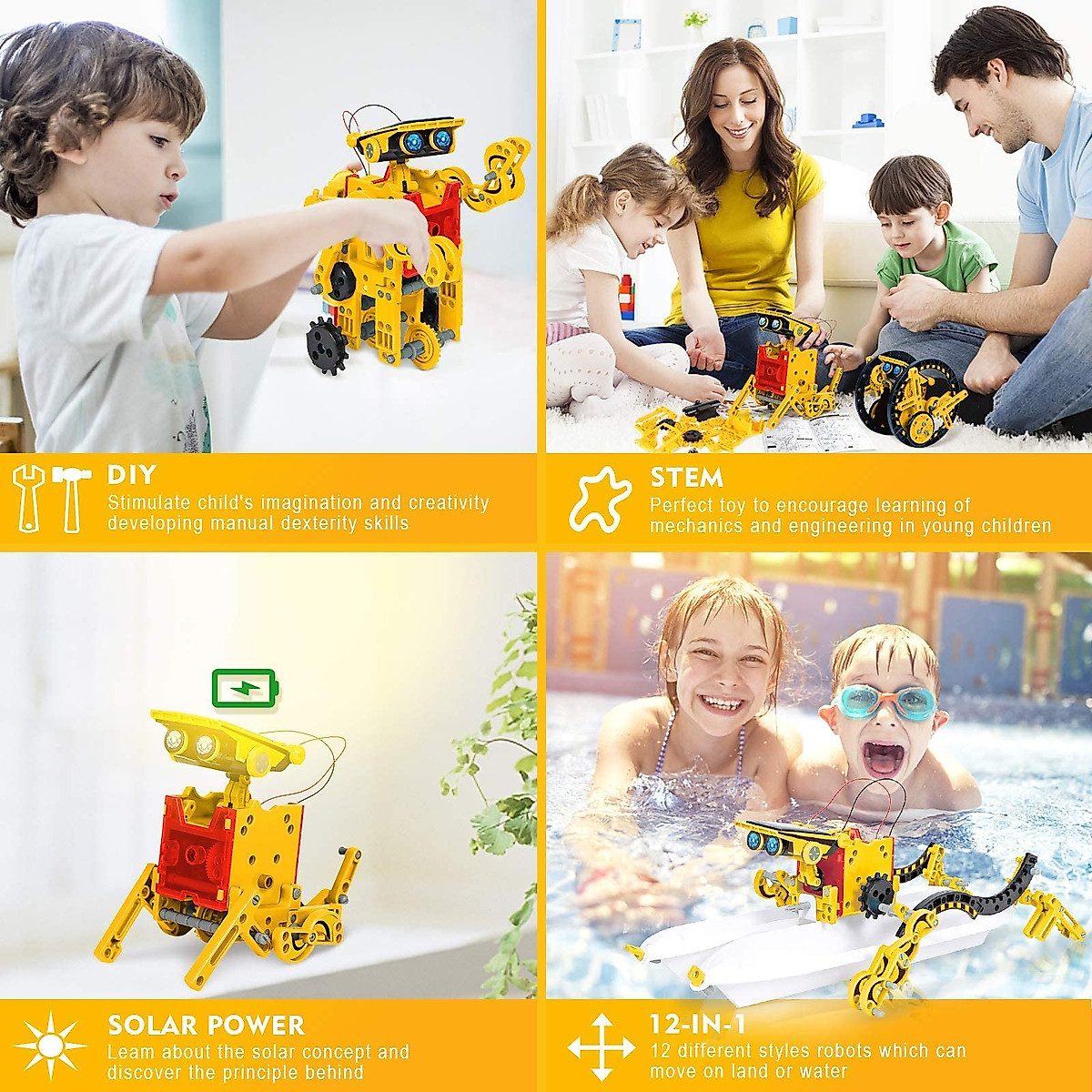 KooQii Upgrade STEM 12 in 1 Educational Toys Solar Robot Building Kit,Solar and Cell Powered 2 in 1 DIY STEM Project Learning Science Kits for Kids Age 8-12 for Birthday Gift and Travel Activity