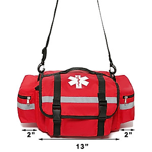 MAXPAND First Aid Bag Empty Trauma Medical Bag for Emergency First Responder Bag Organizer EMS EMT Shoulder Carry Bag 13 x9 x7 Red Middle