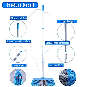 YONILL Indoor Outdoor Broom with Long Handle, 53" Angle Brooms for Floor Cleaning Sweeping Broom for Garage, Patio, Garden, House and Kitchen