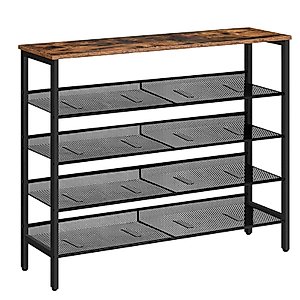 HOOBRO Shoe Rack, 5-Tier Shoe Storage Unit Flat & Slant Adjustable Shoe Organizer Shelf for 20 Pairs, Durable and Stable, for Entryway, Hallway, Closet, Dorm Room, Industrial, Rustic Brown BF101XJ01