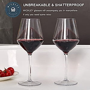 MICHLEY Unbreakable Stemmed Wine Glass 100% Tritan Plastic Dishwasher available Glassware 15 oz, Set of 4