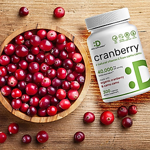 Cranberry Pills 40,000mg Per Serving with Camu Camu, 300* Capsules – Made with Organic Ingredients – Natural Vitamin C – 4X Strength Urinary Tract Health Supplement – No Sugar, No GMOs