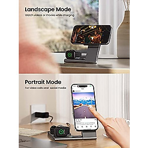 3-in-1 Foldable Magnetic Wireless Charger with MagSafe Charger Stand, Fast Magnetic Charging Station for iPhone 14/13/12 Series, iWatch 8/7/6/SE/5/4/3/2, AirPods 3/2/Pro (with QC 3.0 Adapter)