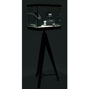 Displays2go 24" Glass Display Case w/ Pull-Out Door, 8 LED Lights, Tripod Legs - Black (DCTRIPLED)