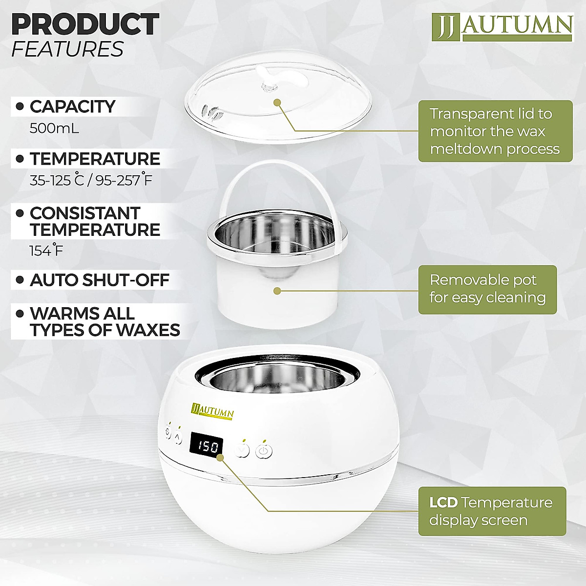 JJ Autumn Professional Wax Warmer for Hair Removal | Hot Wax Heater and Melter for Hard and Soft Waxing - Body and Facial