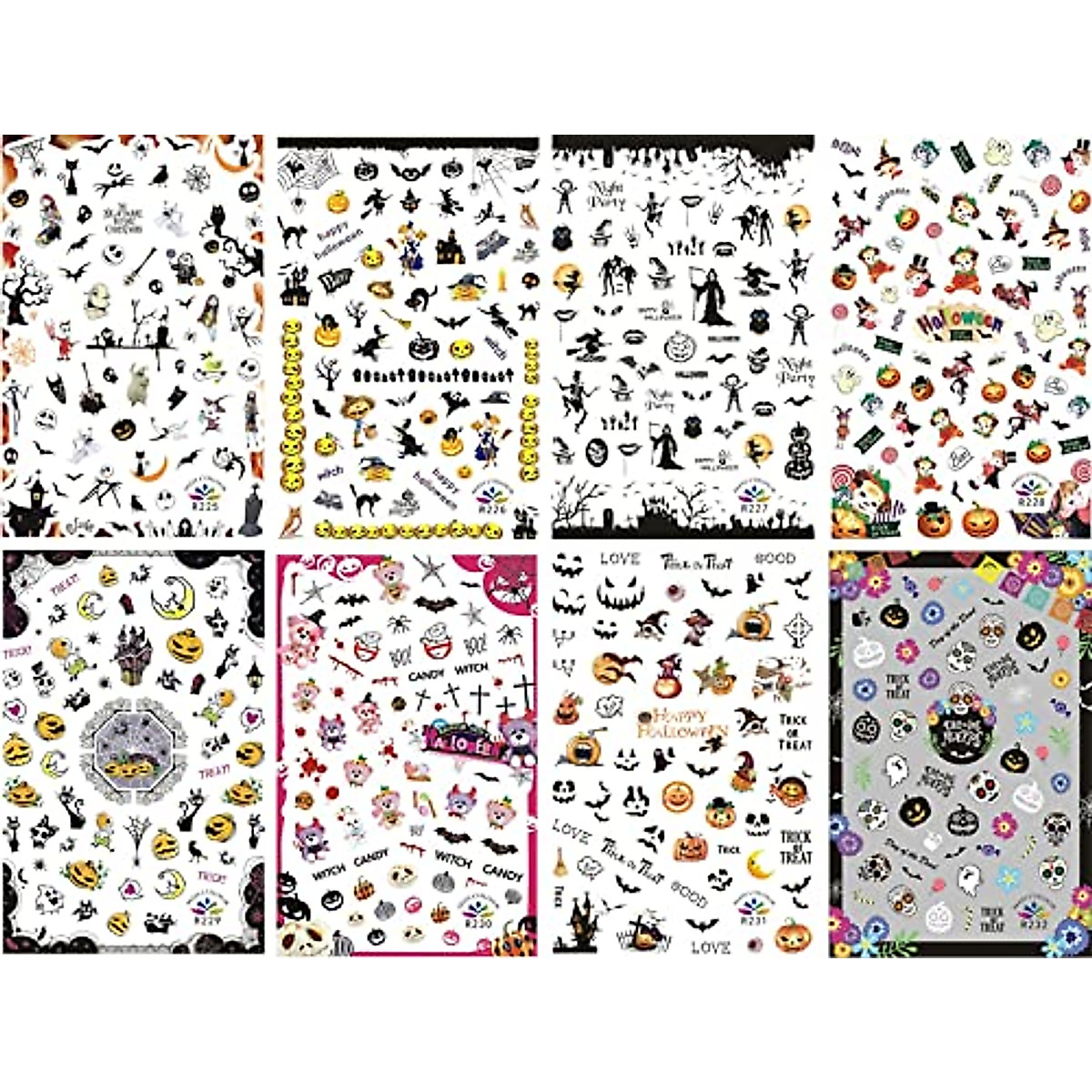 8 Sheets Halloween Nail Art Stickers Decals Self-Adhesive Pegatinas Uñas Cute Scream Horror Skull Spider Web Witch Nail Supplies Nail Art Design Decoration Accessories