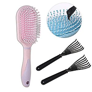 GBSTORE Detangling Hair Brush Airbag Comb Massage Comb with 2 Pcs Hair Brush Cleaner Rakes for Curly Hair, Wet Dry and Girls, Women