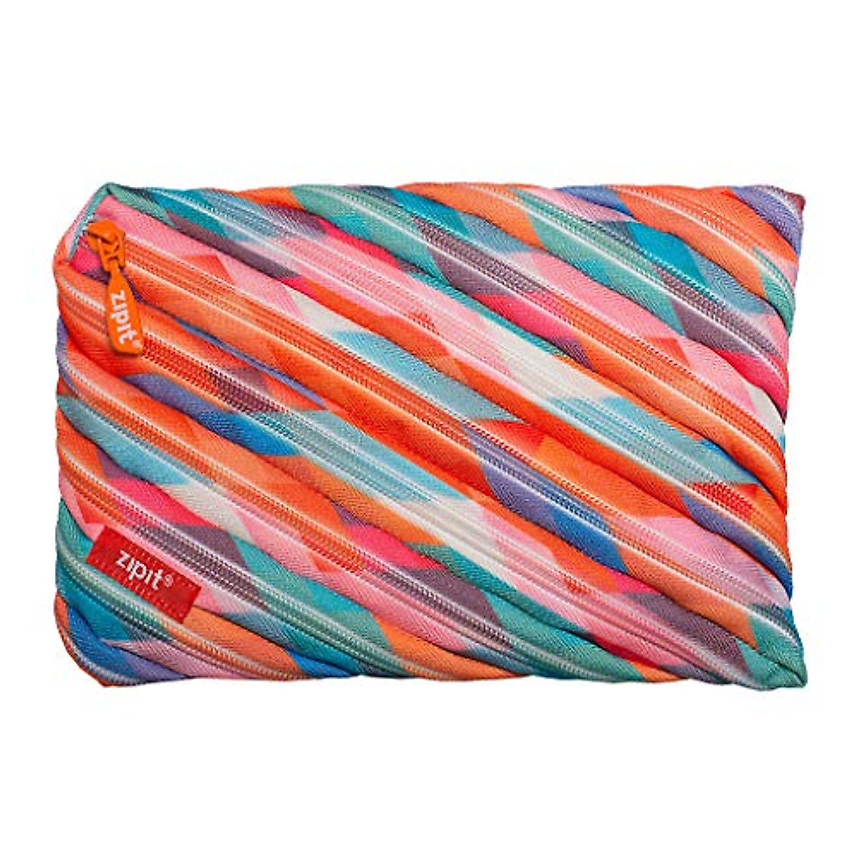 ZIPIT Colorz Large Pencil Case for Girls, Large Capacity Pouch, Holds Up to 60 Pens, Made of One Long Zipper! (Triangles)