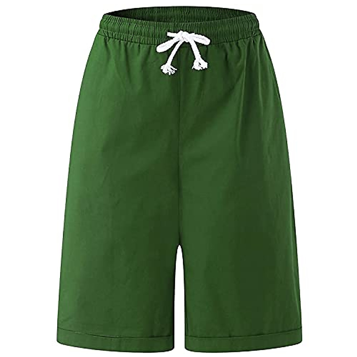 Elastic Waist Knit Bermuda Shorts for Women Drawstring Loose Comfy Jersey Shorts Summer Soft Knee Lenght Short Pants (Green,3X-Large)