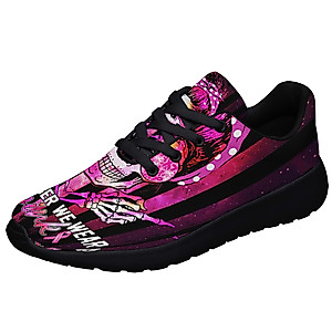 Breast Cancer Awareness in October We Wear Pink Shoes Women Fashion Running Sneakers Breathable Casual Sport Tennis Shoes Black Size 8.5