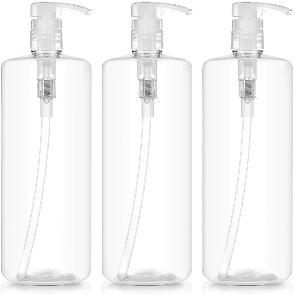 Bar5F 32-Ounce Empty Plastic Shampoo Pump Bottles, BPA-Free, Leak-Free, 1-Liter Crystal-Clear Cylinder, Clear Pump Top, 3-Pack