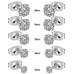 KANOUE 12 Pairs Stainless Steel Small Stud Earrings For Women Multipack,Cubic Zirconia Earrings Set Silver Stud Earrings for women,Hypoallergenic Earrings For Women Hoop Earrings