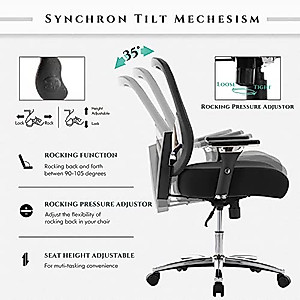 Big and Tall Office Chair 500lbs, Heavy Duty Ergonomic Mesh Chair, Computer Executive Desk Chair with Wide Thick Seat, 4D Armrests, Adjustable Lumbar Support and Tilt-Black