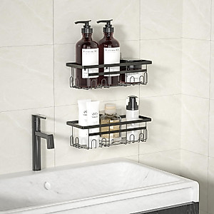 xlimeio Shower Caddy 2 Pack Bathroom Adhesive Shower Organizer Shelves for Inside Decor Stainless Steel Shower Storage No Drilling Shower Rack for Home Kitchen RV Accessories (Black)