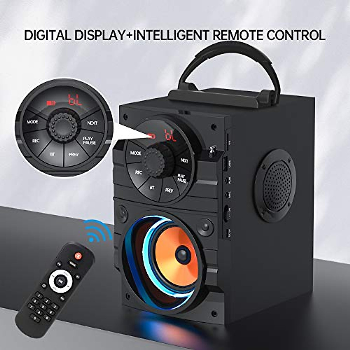 Portable Bluetooth Speakers with Light, Wireless Big Speakers with Subwoofer, FM Radio, LED Lights, EQ, Booming Bass, Bluetooth 4.2 Stereo Loud Outdoor/Indoor Retro , for Home, Camping, Travel