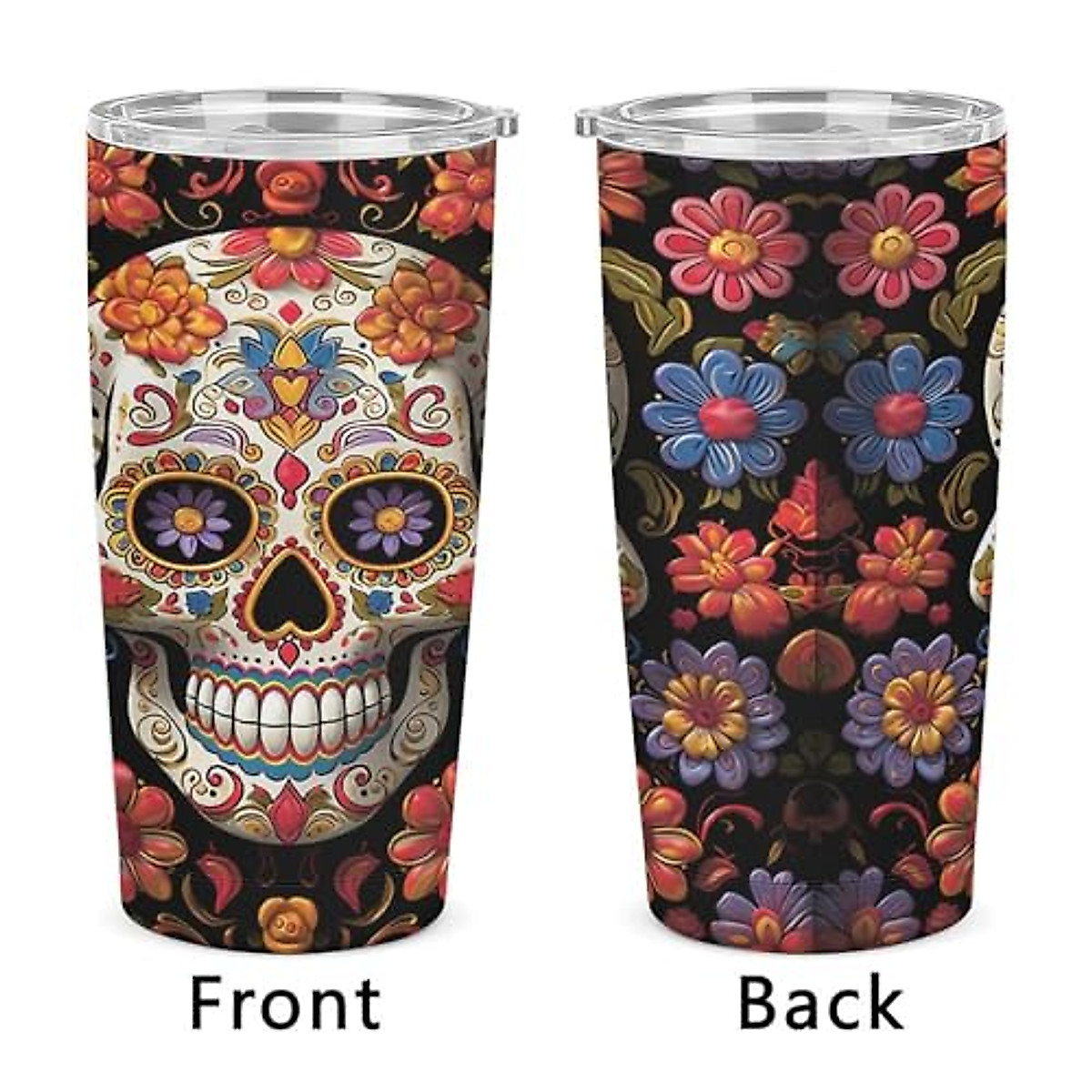 ZXDSKGYN 20 Oz Tumbler With Straw Leak Proof Thermos Cup, Sugar Skulls Stainless Steel Insulated Travel Coffee Mug Fit for Car Cup Holder
