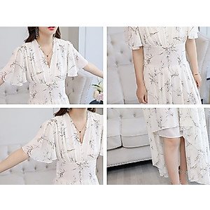 LAI MENG FIVE CATS Women's Elegant Floral Print Button up Casual A-line Flowy Maxi Dress