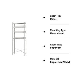 Rolanstar Over The Toilet Storage, 4-Tier Wooden Bathroom Space Saver with Hooks, Freestanding Bathroom Organizer, Multifunctional Over The Toilet Storage Rack, Bathroom Toilet Rack, White
