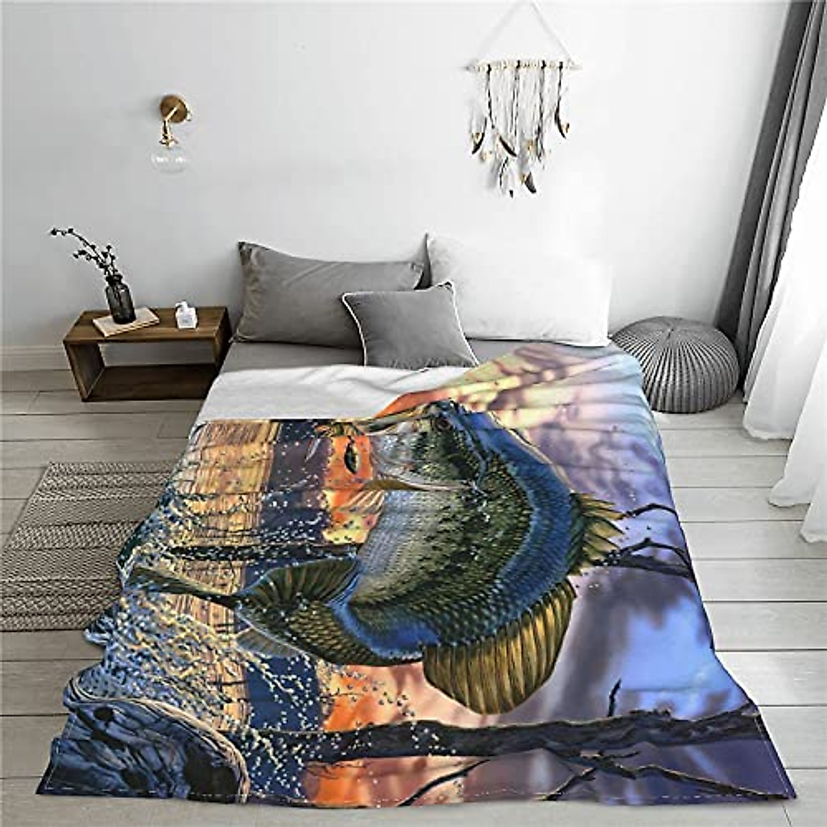 WOWUSUO Bass Fish Blanket Fishing Throw Bed Blankets Cozy Lightweight Soft Bedding for Sofa and Bed Office Travel 80x60 inches