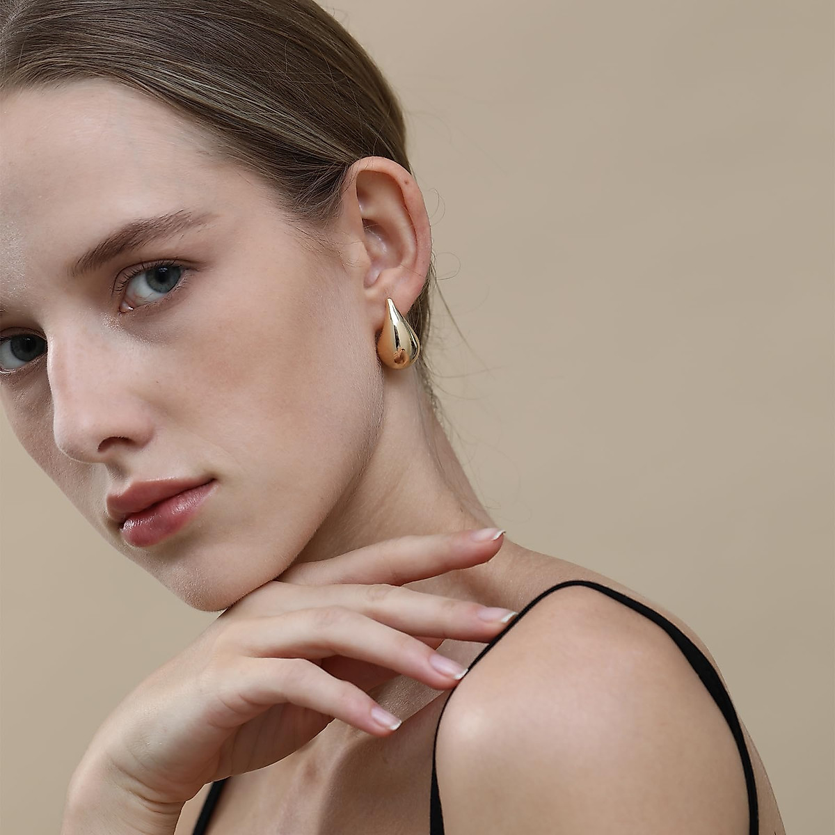 Apsvo Chunky Small Gold Hoop Earrings for Women, Dupes Earrings Lightweight Waterdrop Hoops, Hypoallergenic Gold Plated Earrings Fashion Jewelry Gold&Silver Set